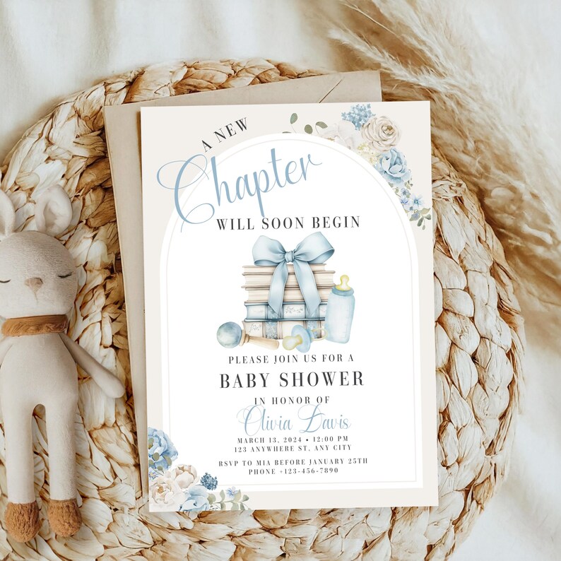 A New Chapter Will Soon Begin Baby Shower Invitation, Storybook Boy Baby Shower Invite, Vintage ...