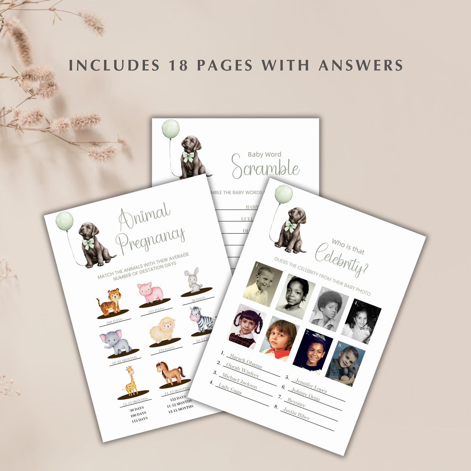 Puppy Baby Shower Games Bundle, Editable Chocolate Labrador Boy Baby ...