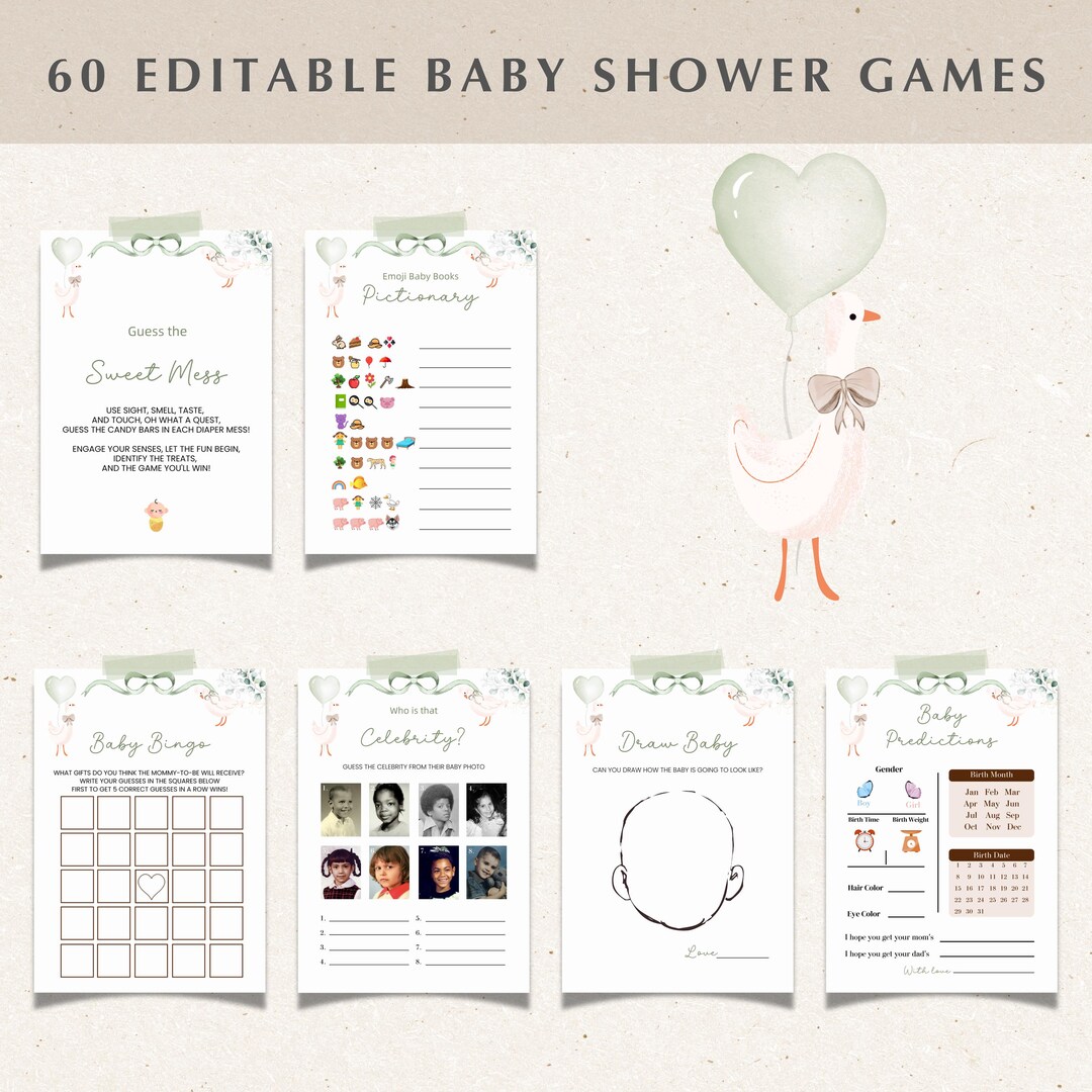 Silly Goose Baby Shower Games Bundle, Editable Pastel Floral Silly ...