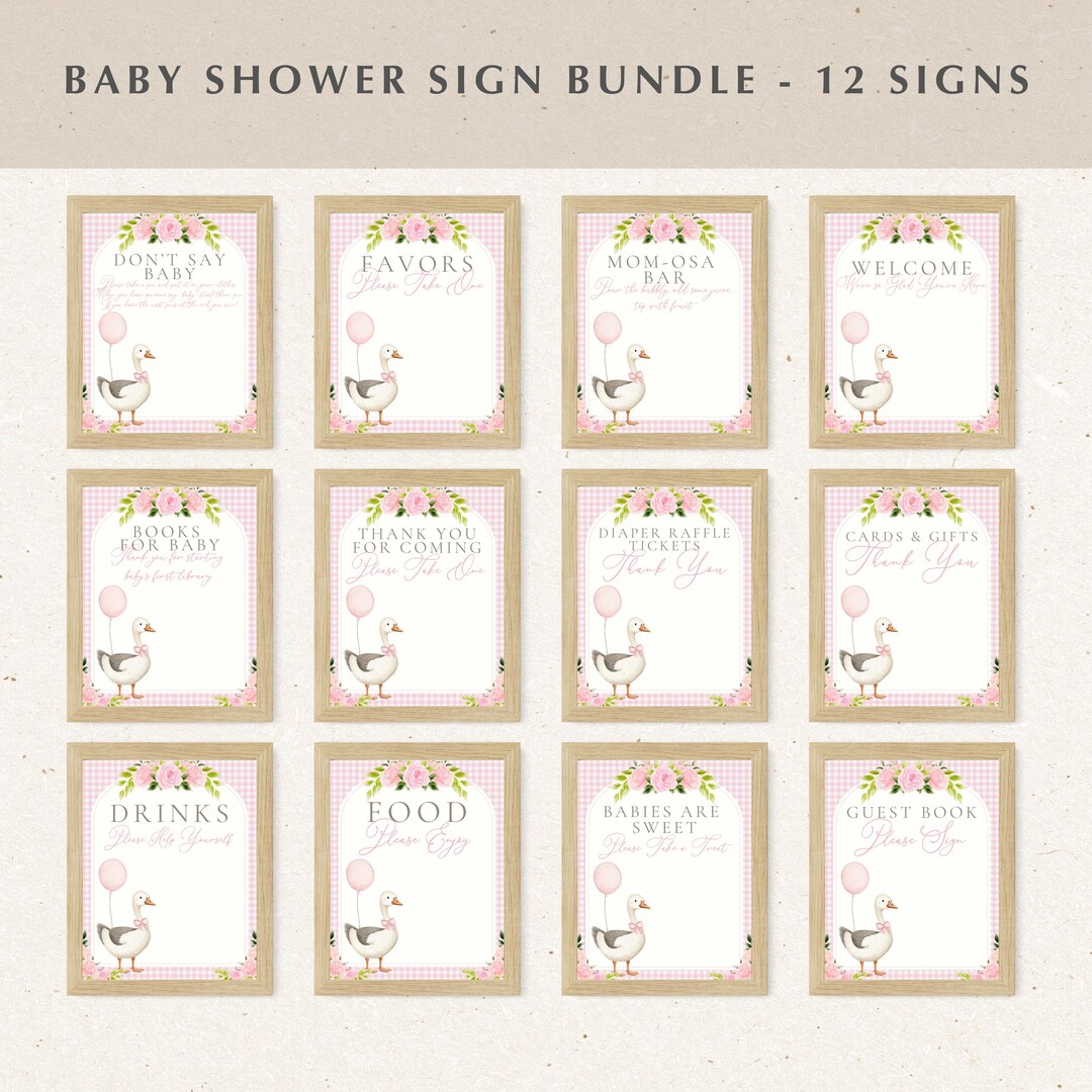 Silly Goose Baby Shower Table Signs Bundle, Editable Goose Party Favor ...