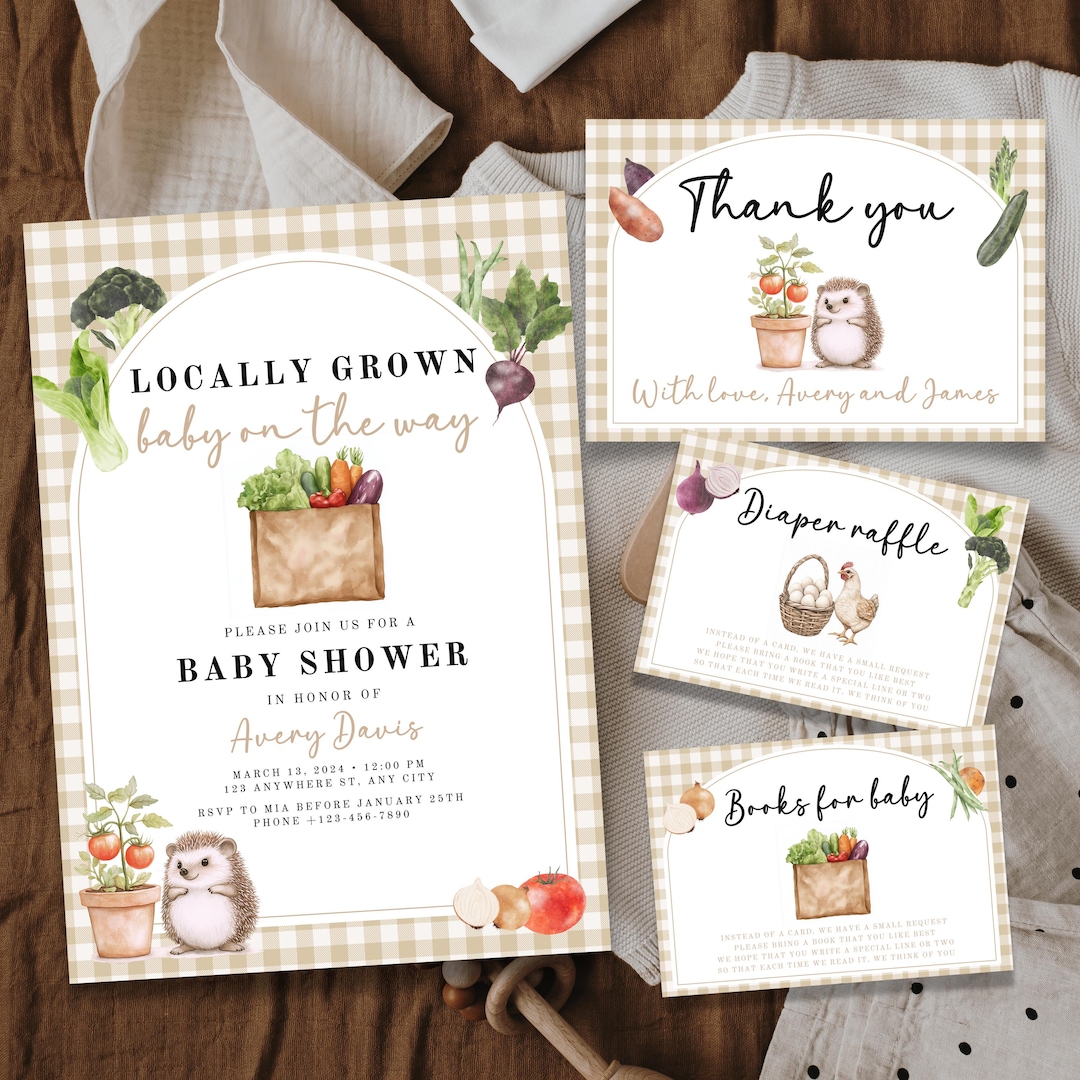 Locally Grown Baby Shower Invitation Bundle, Gender Neutral Farmers ...