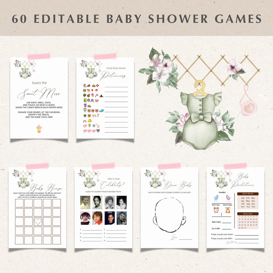 Boho Girl Clothesline Baby Shower Games Bundle, Editable Bohemian Girl ...