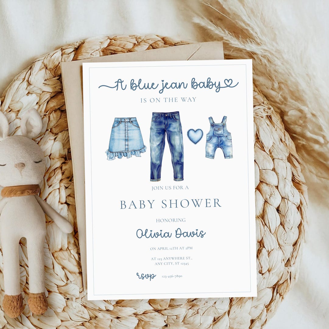 Blue Jean Baby Shower Invitation, Editable Boy Blue Jean Baby Shower ...