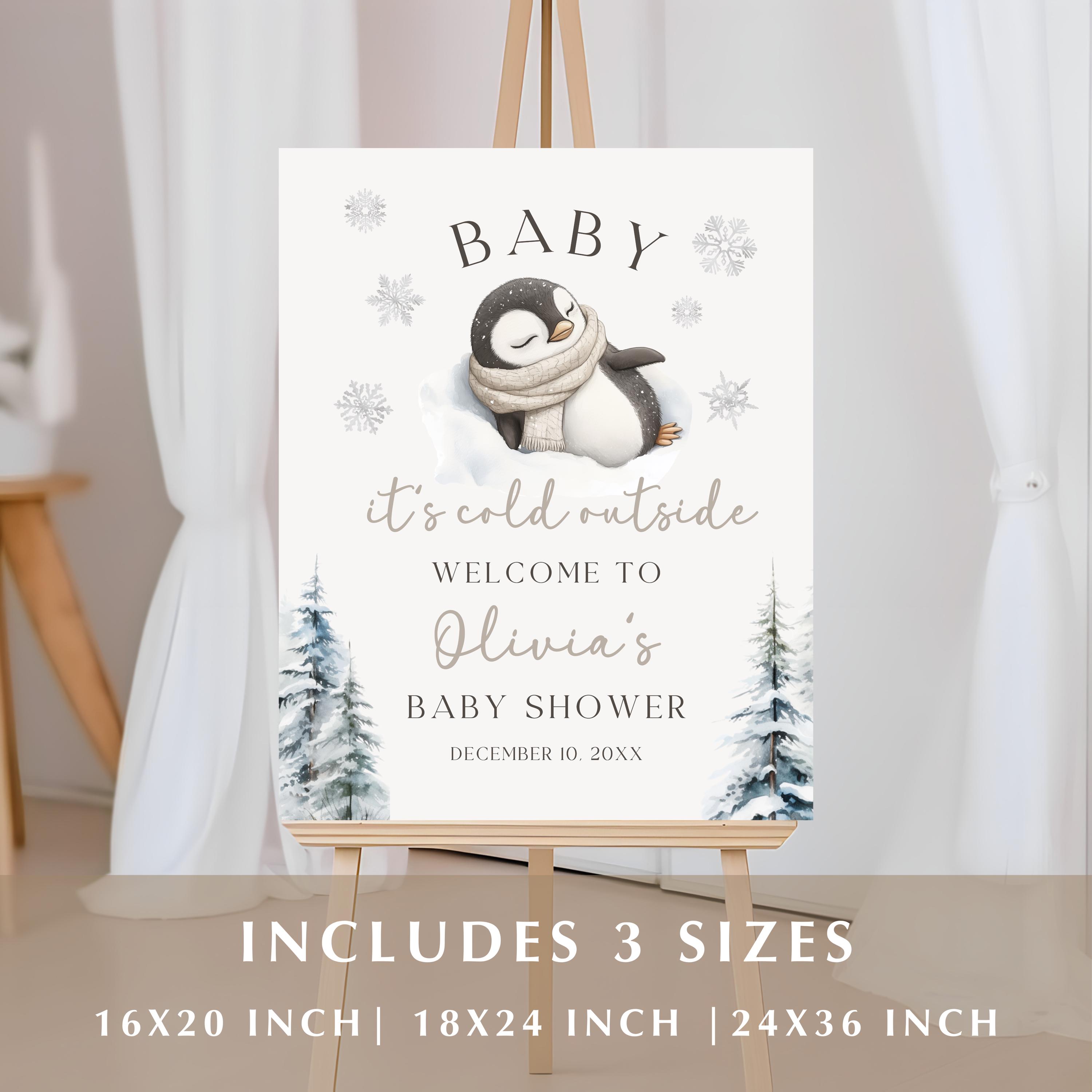 Baby It's Cold Outside Baby Shower Welcome Sign, Winter Penguin ...