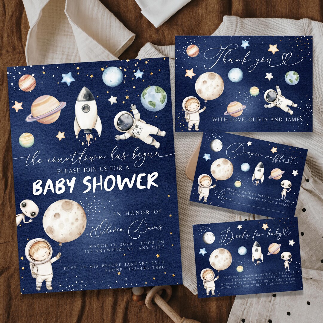 Outer Space Baby Shower Invitation Bundle, Editable Countdown Has Begun ...