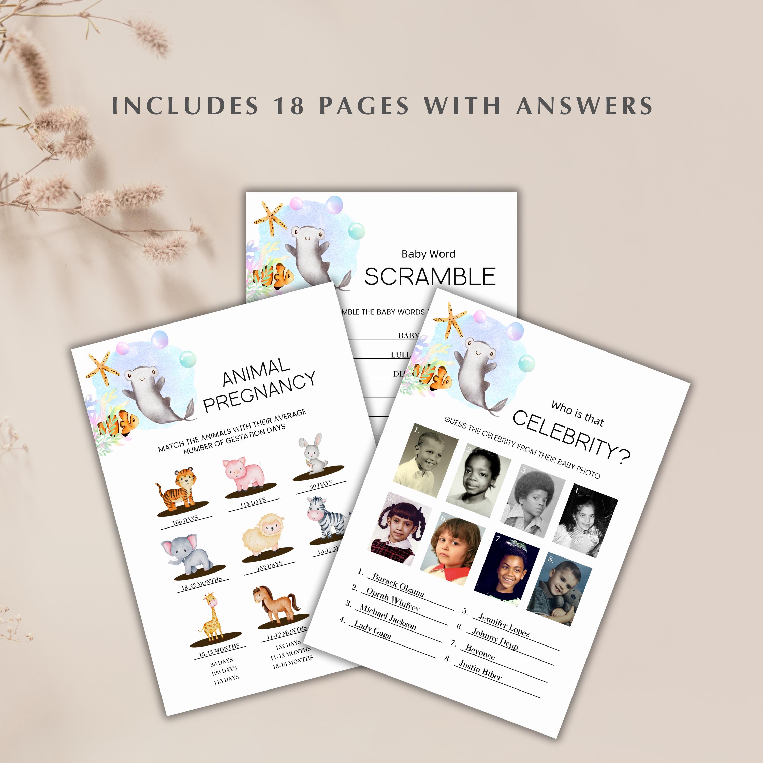 Under the Sea Baby Shower Games Bundle, Gender Neutral Sea Animals Baby ...