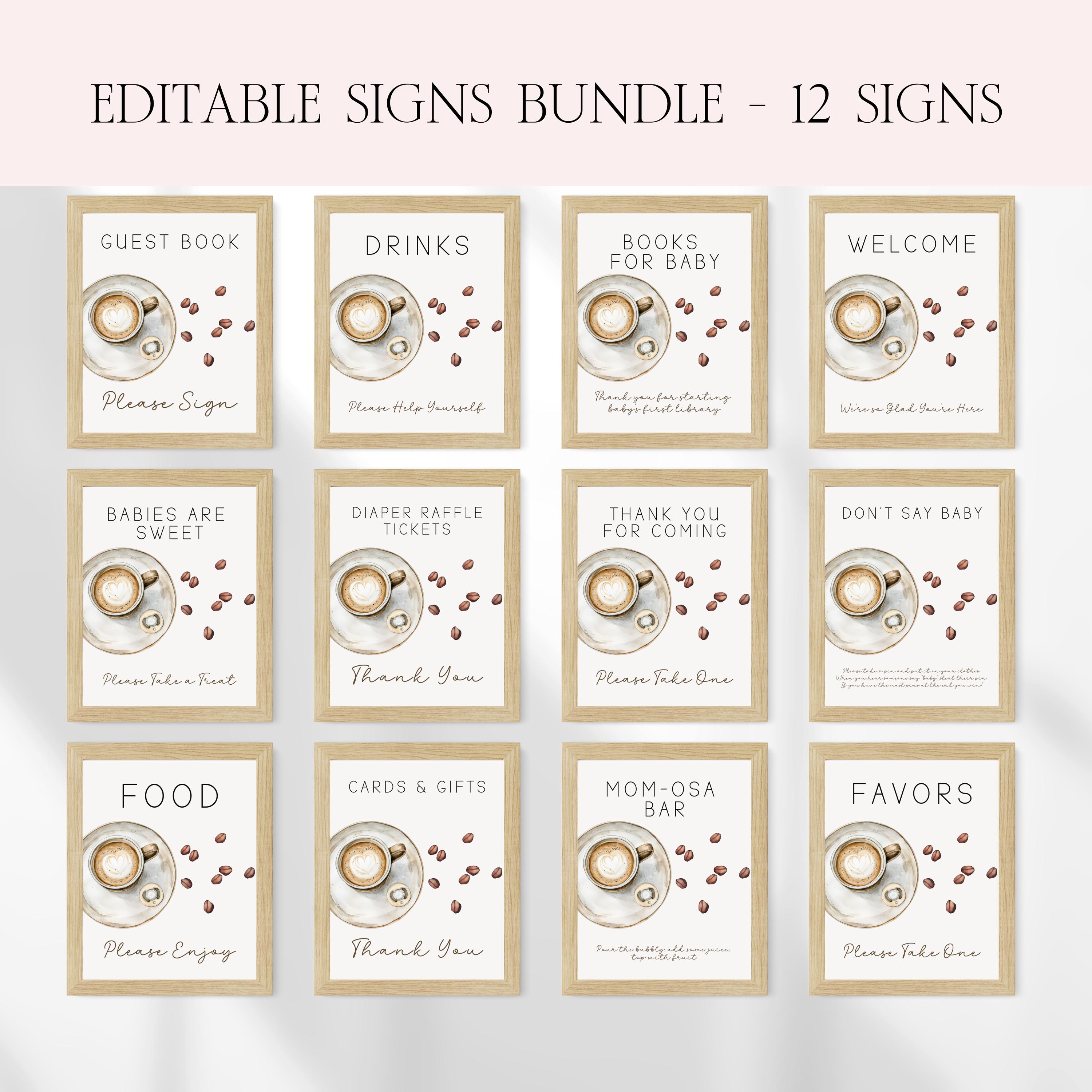 Coffee Beans Baby Shower Signs Bundle, A Baby is Brewing Coffee Themed ...