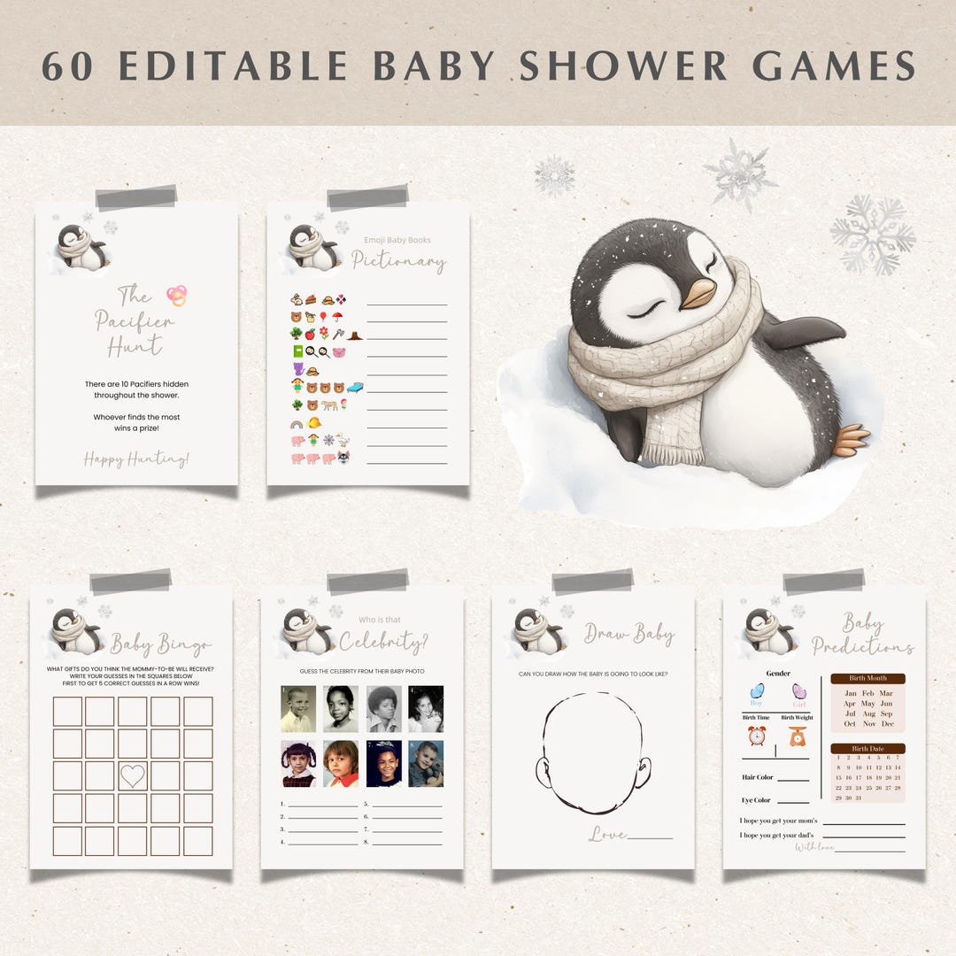 Baby It's Cold Outside Baby Shower Games, Winter Penguin Baby Shower ...