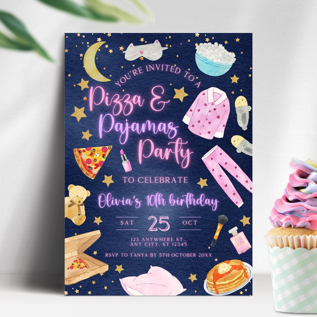 Girl Sleepover Birthday Invitation Template, Editable Girls Pajama ...