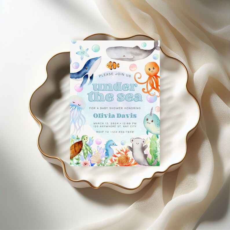 Under the Sea Baby Shower Invitation, Gender Neutral Sea Animals Baby ...