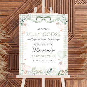 Green Silly Goose Baby Shower Welcome Sign, Editable Gender Neutral ...