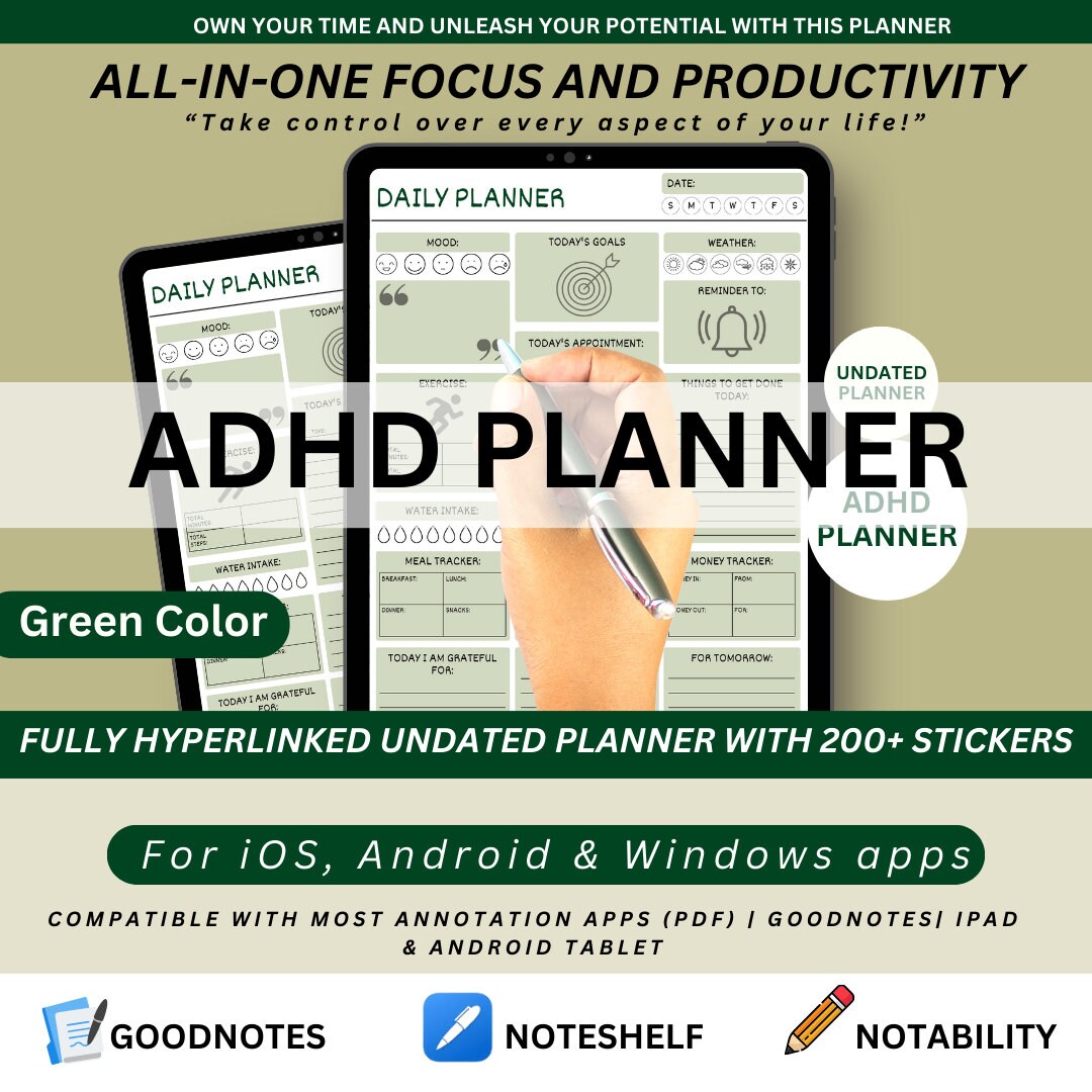 ADHD Digital Planner, iPad ADHD Planner, Goodnotes Notability Noteshelf ...