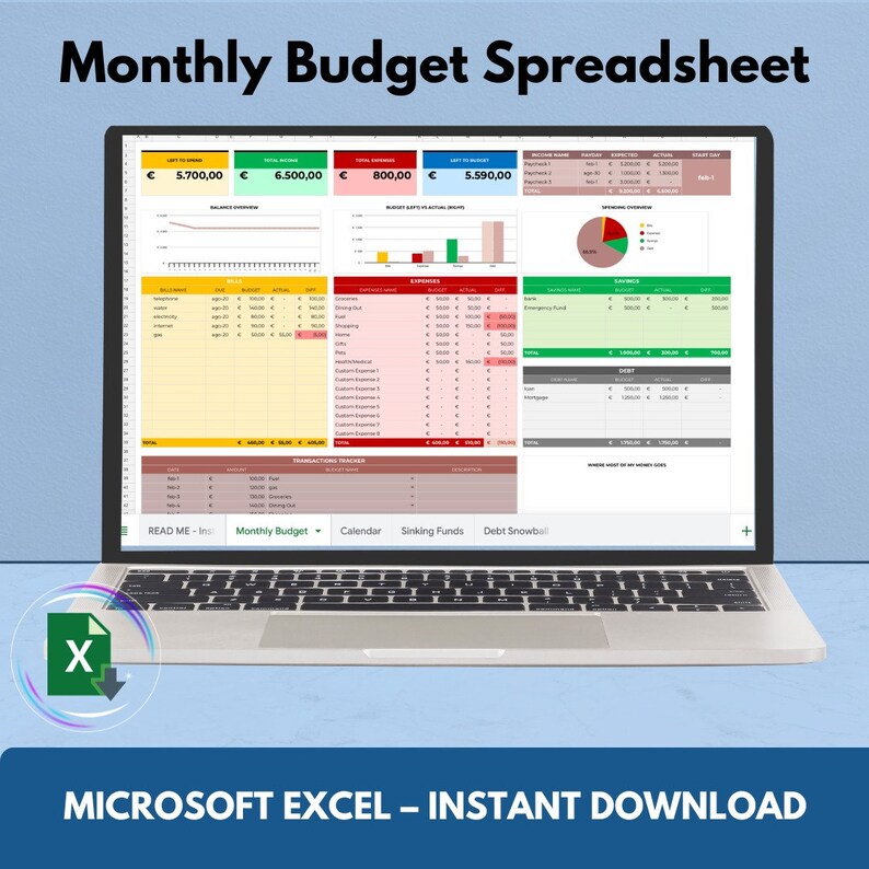 Excel Monthly Budget Template, Budget Tracker, Savings Tracker, Budget ...