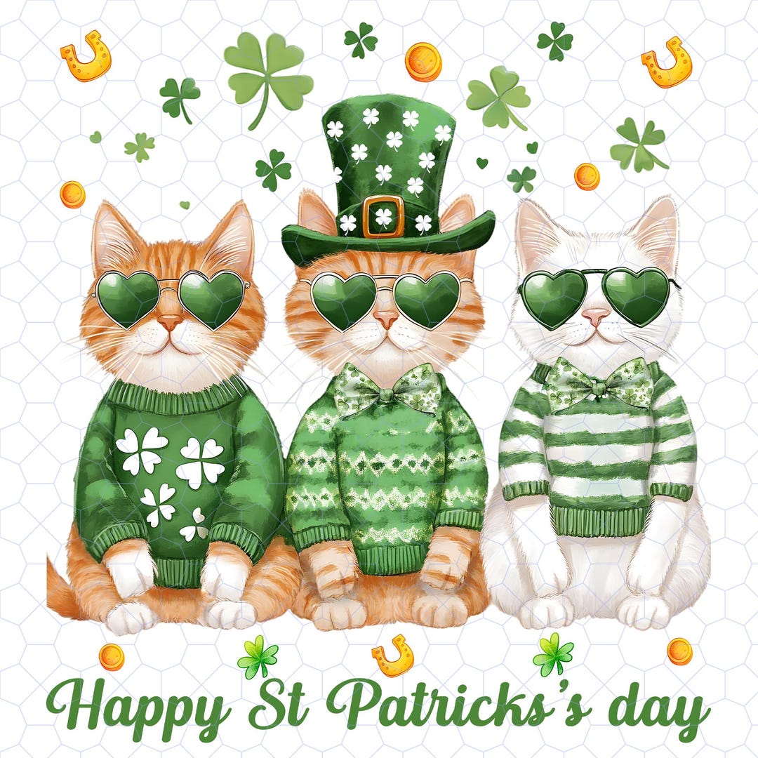St. Patricks Day Cats Png, Lucky Cats Png, Festive Irish Cat Clipart ...
