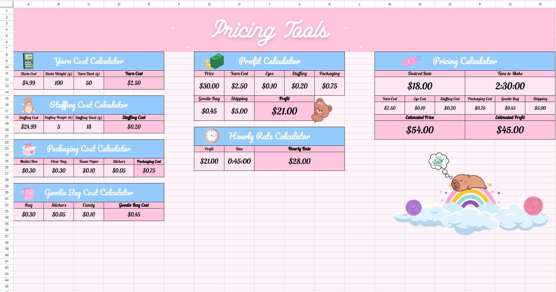 Cute Crochet Pricing Tools Spreadsheet - Etsy