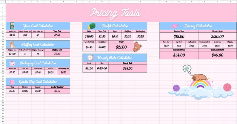 Cute Crochet Market Prep/pricing/inventory Spreadsheet Bundle - Etsy