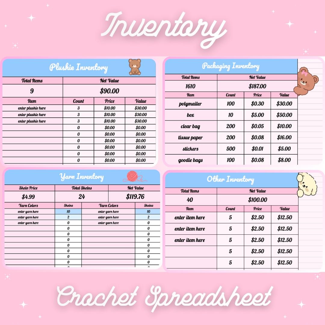 Cute Crochet Inventory Spreadsheet - Etsy
