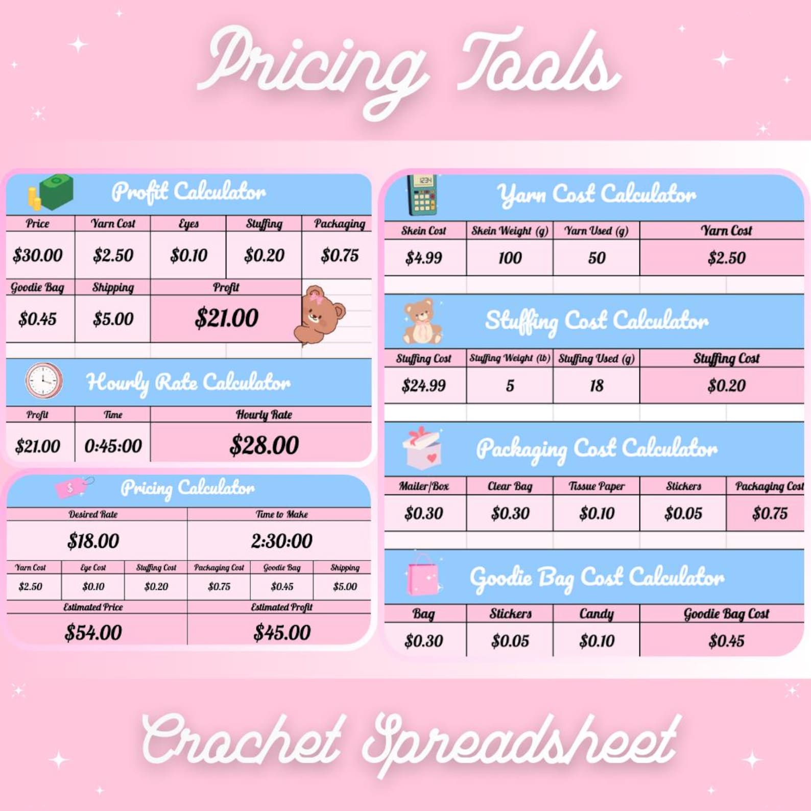 Cute Crochet Pricing Tools Spreadsheet - Etsy