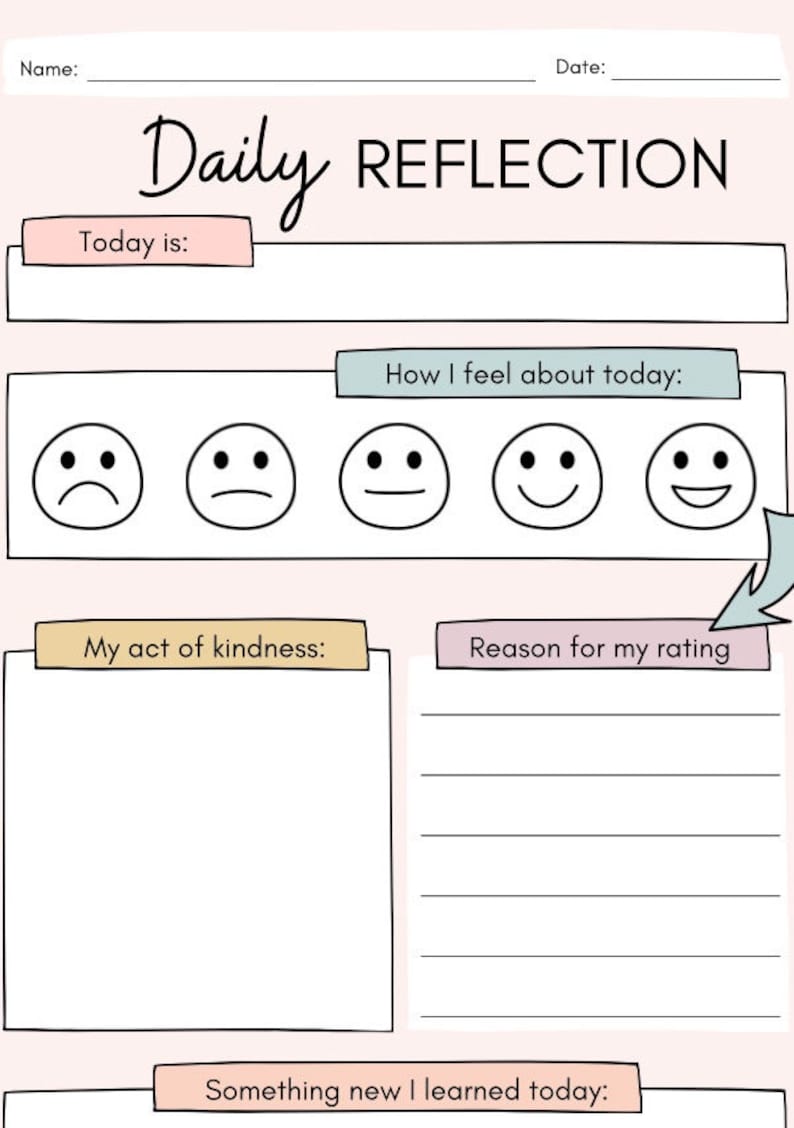 Daily Reflection Sheet - Etsy