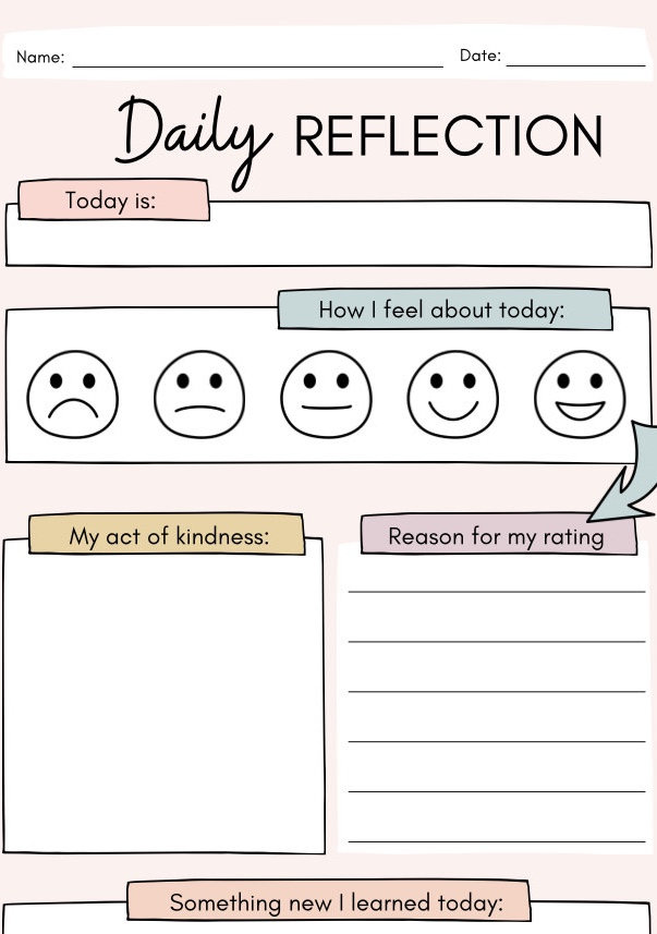 Daily Reflection Sheet - Etsy