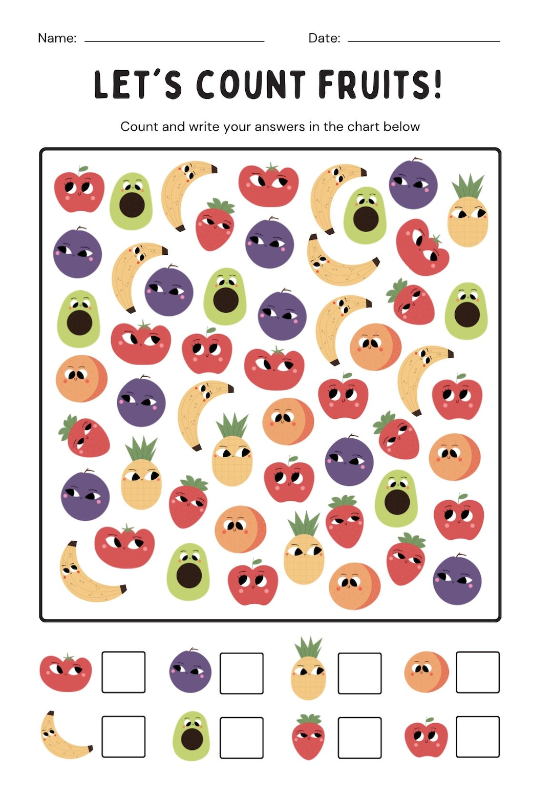 White Colorful Let's Count Fruits Worksheet - Etsy
