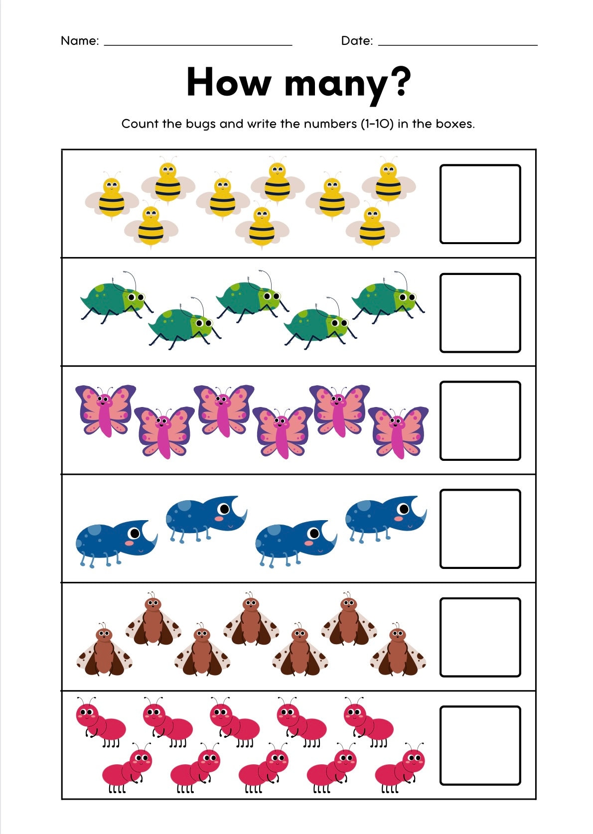 Colorful How Many Bugs Worksheet - Etsy
