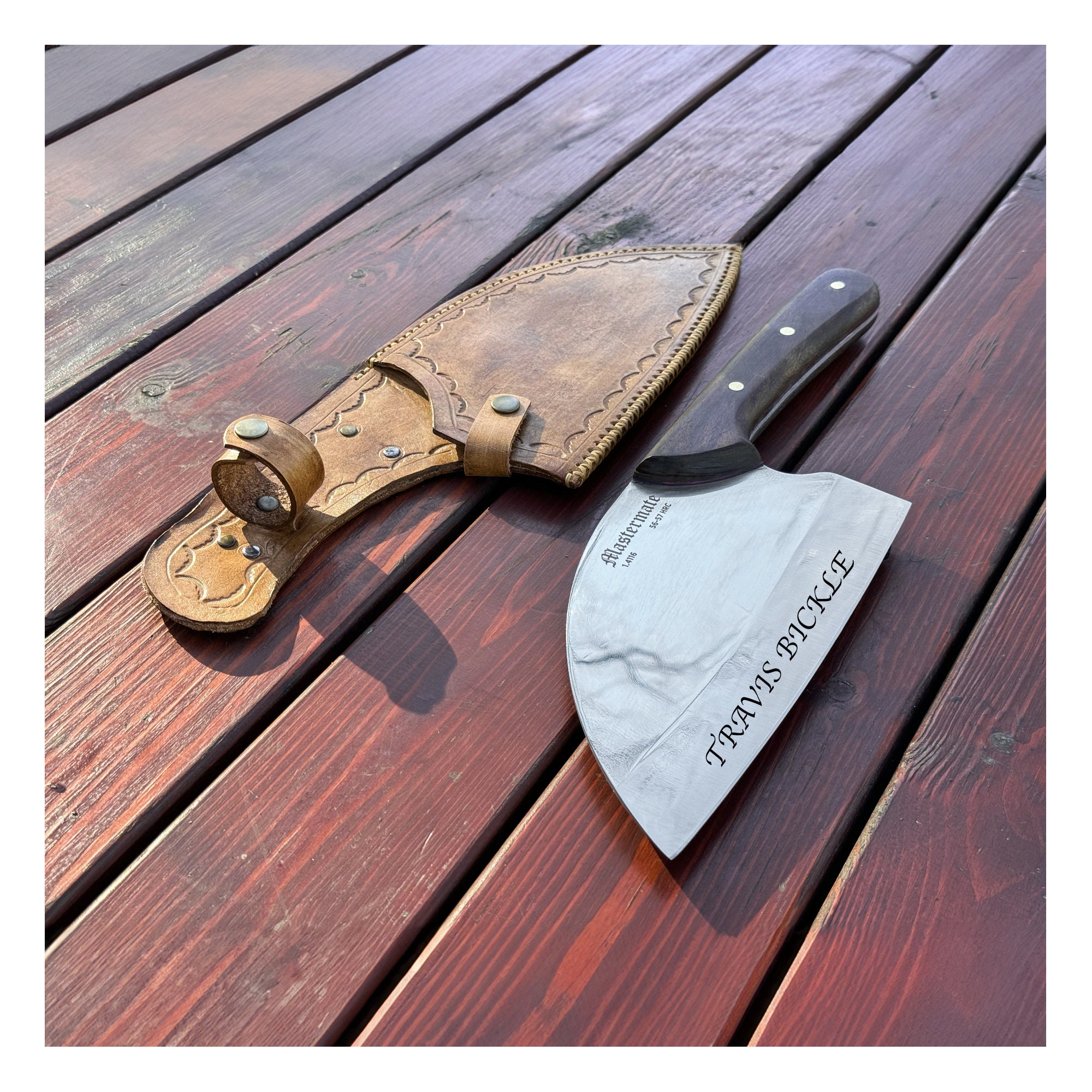 Serbian Cleaver Chef Knife Handmade From Stainless Steel and Walnut ...