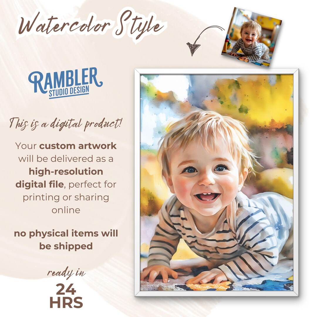 Custom Watercolor Portrait Digital Download From Photo – Unique ...