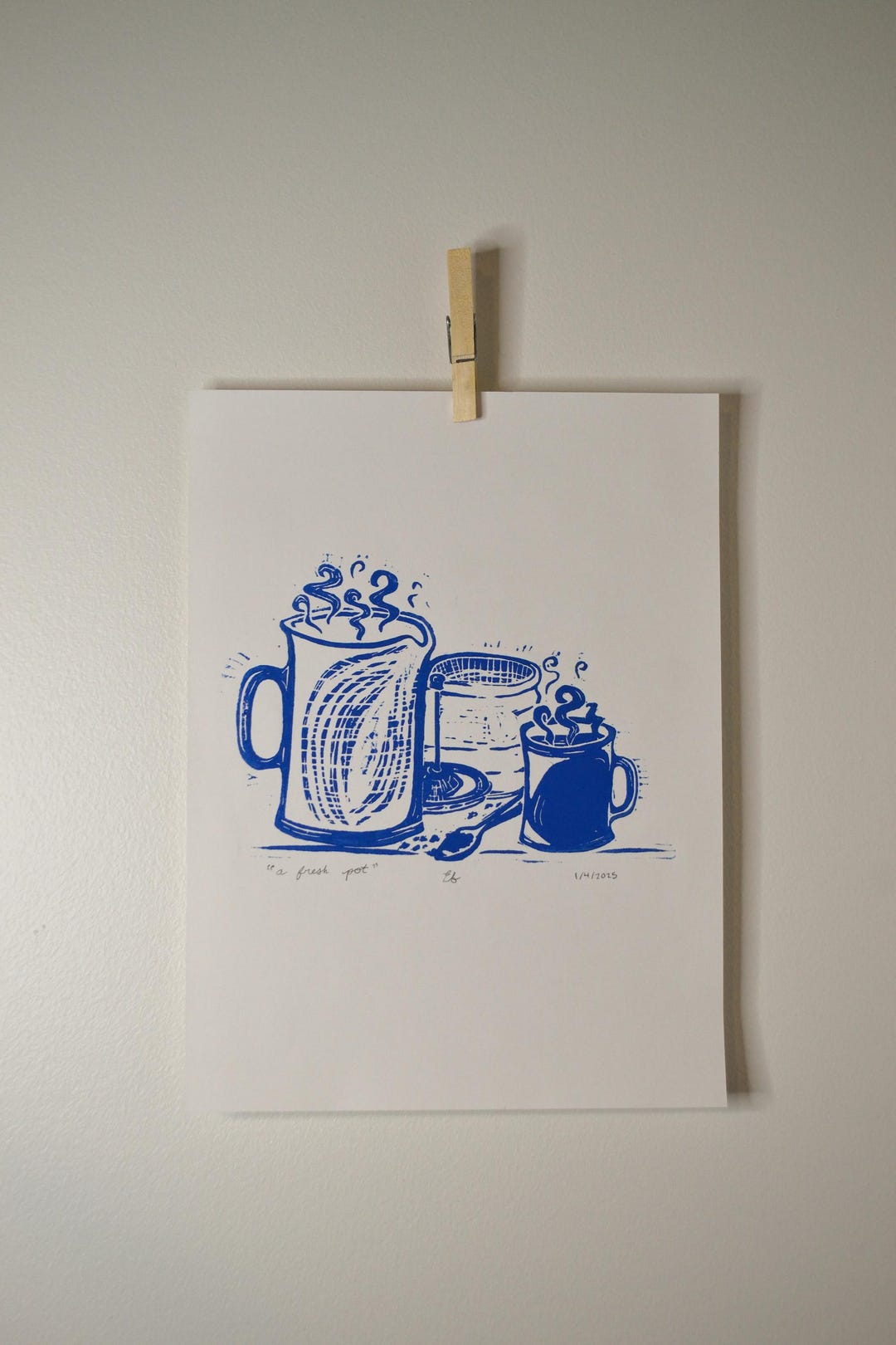Hand Carved Coffee Linocut Block Print | Stylish French Press Wall ...