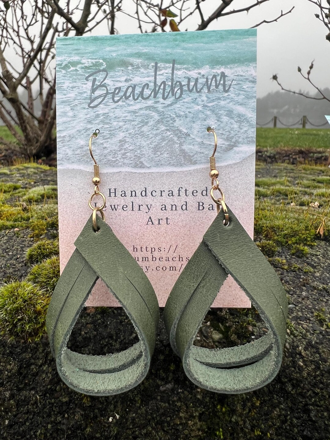 Leather Double Loop Earrings-jade With Gold Hardware - Etsy