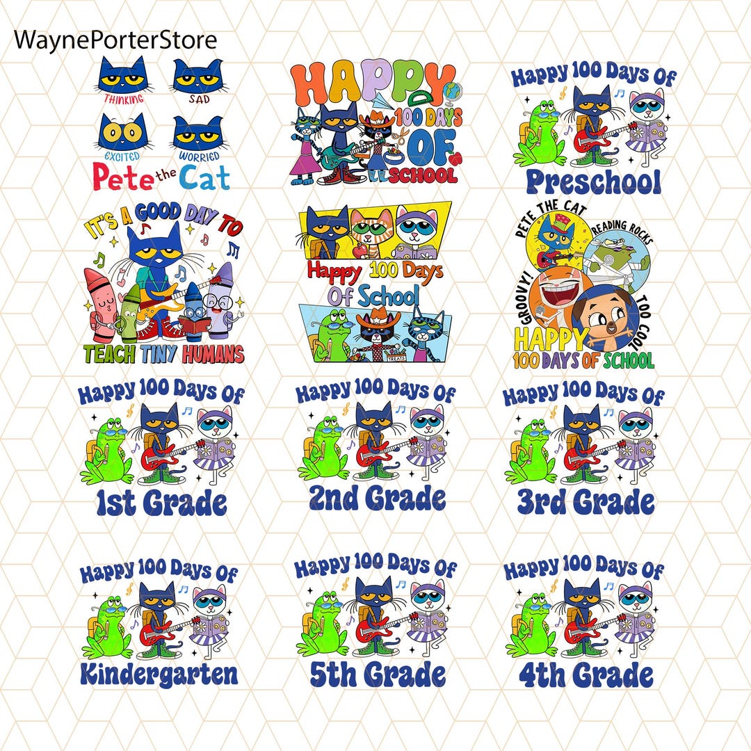 10 Happy 100 Days of School Pete the Cat Bundle Png, Pete the Cat Png ...