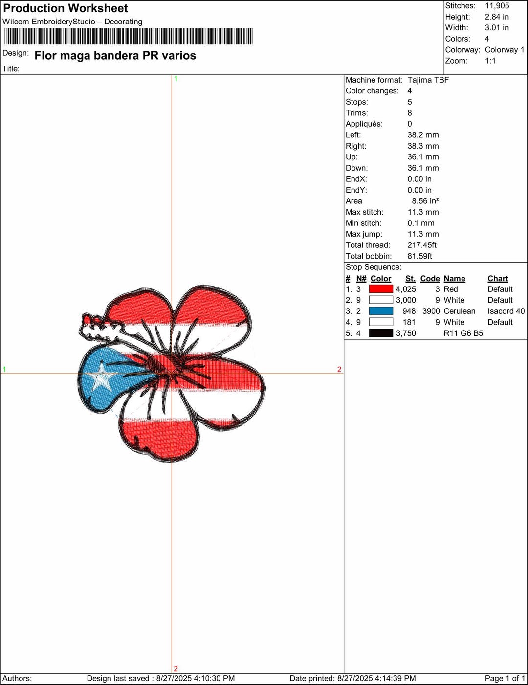 Maga Flower With the Flag of Puerto Rico Embroidery File DST and PES - Etsy