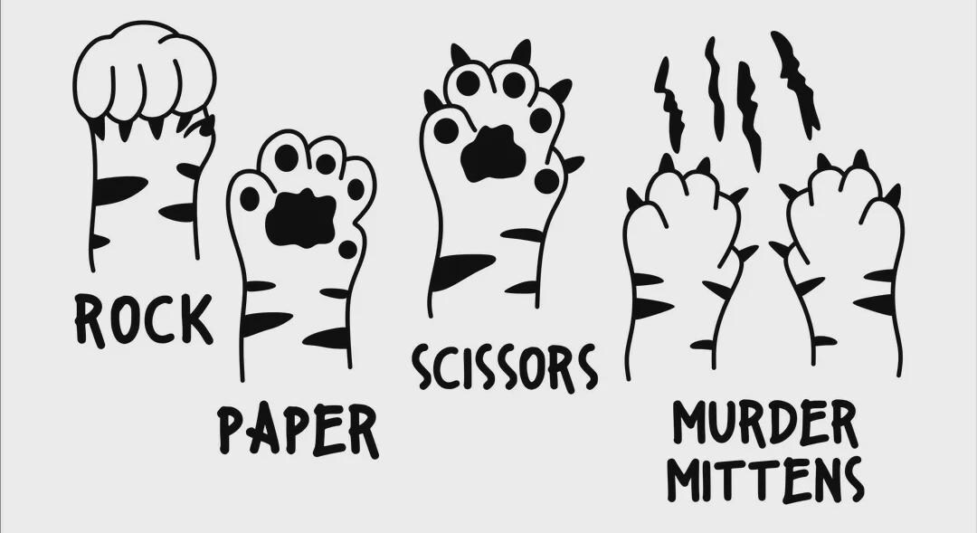 Murder Mittens Vinyl Sticker – Funny Cat Decal, Rock Paper Scissors Cat ...