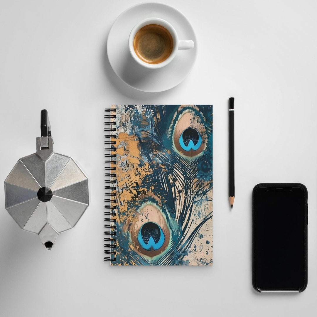 Peacock Feather Spiral Notebook, Turquoise Feather Notebook, Feather ...