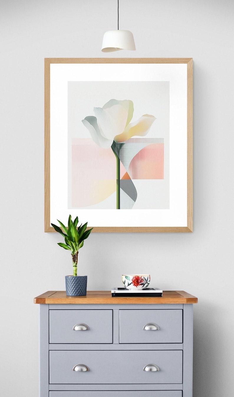 Calming Wall Art for Serene Home, Minimal Flower Artwork, Geometric ...