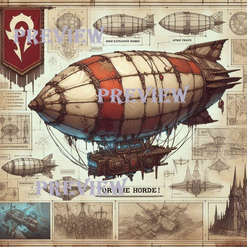 HORDE ZEPPELIN Impressive Goblin Blueprint, Lovely Digital Wow Poster ...