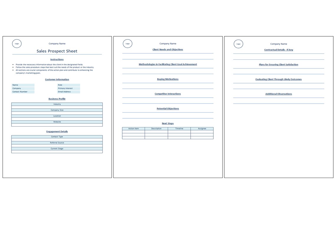 Sales Prospect Sheet | Sales Call Log Template | Client Onboarding ...