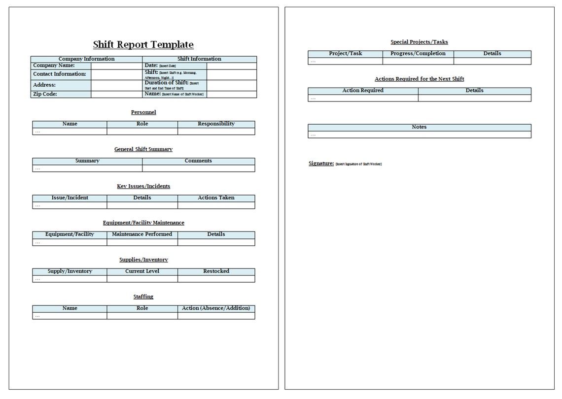 End of Shift Template | Shift Report Sheet | Crew Handover Review ...