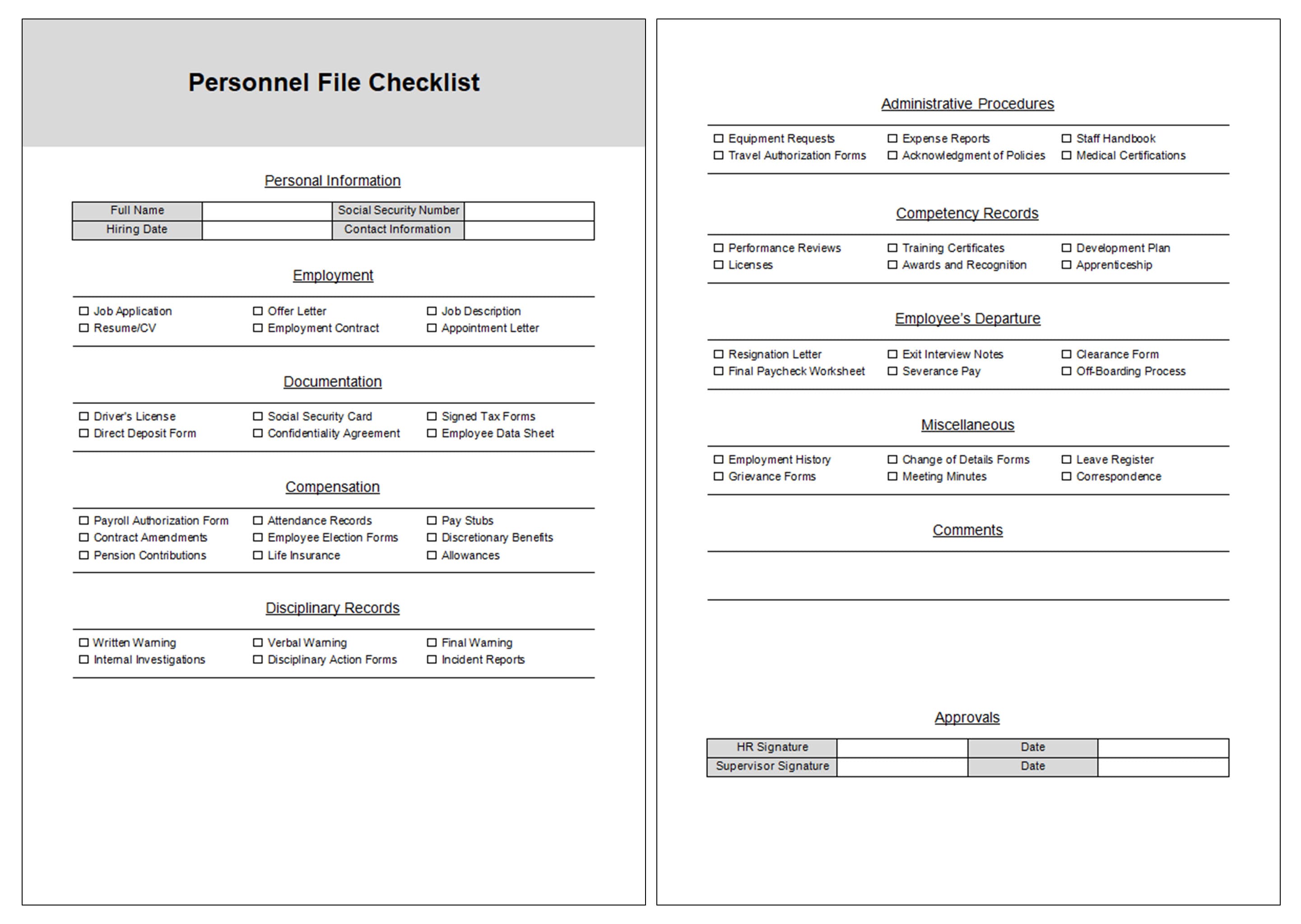 Employee File Checklist | Personnel File Checklist | Recruiting Sheet ...