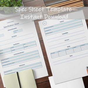 Spec Sheet Template | Product Specification Sheet | Data Sheet Editable ...