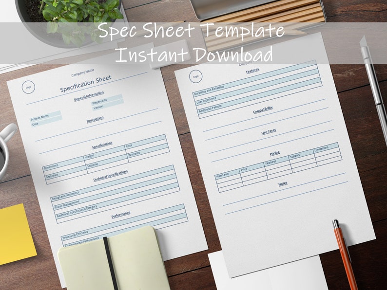 Spec Sheet Template | Product Specification Sheet | Data Sheet Editable ...