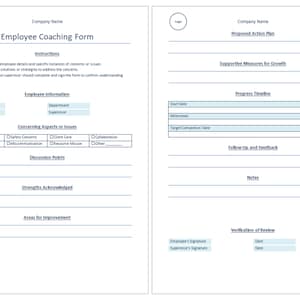 Employee Coaching Form | Performance Improvement Plan | Coaching ...