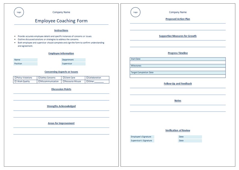 Employee Coaching Form | Performance Improvement Plan | Coaching ...