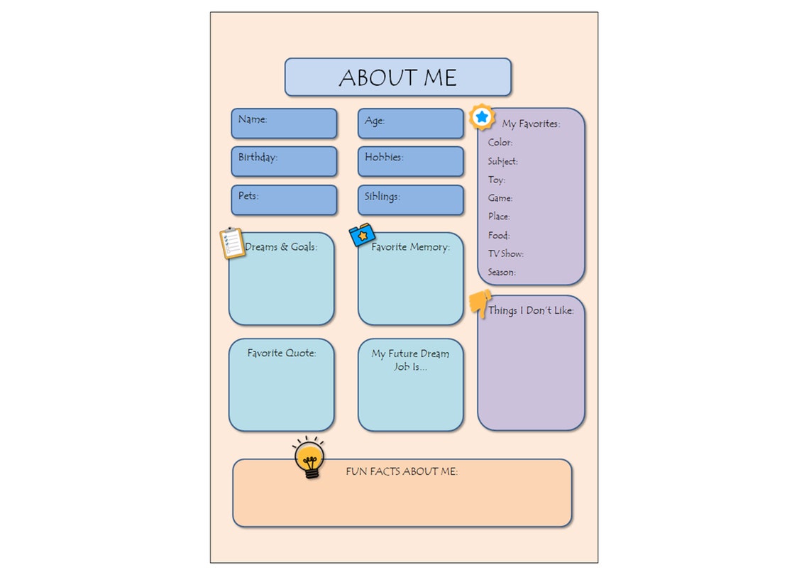 About Me Meet Me Template Life Story Journal Instant Download Get to ...