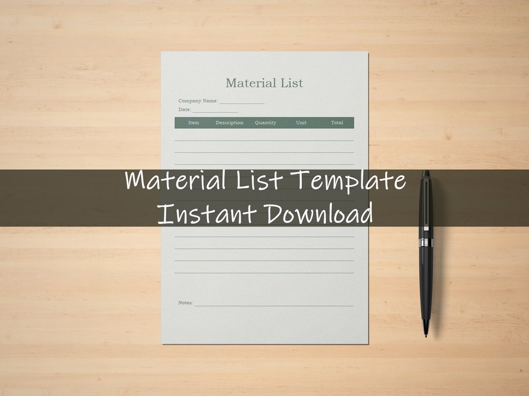 Material List Template | Materials Sheet | Asset Management Spreadsheet ...