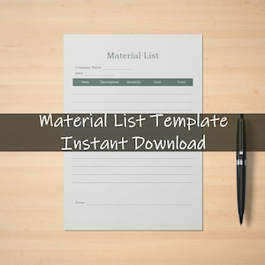 Material List Template | Materials Sheet | Asset Management Spreadsheet ...