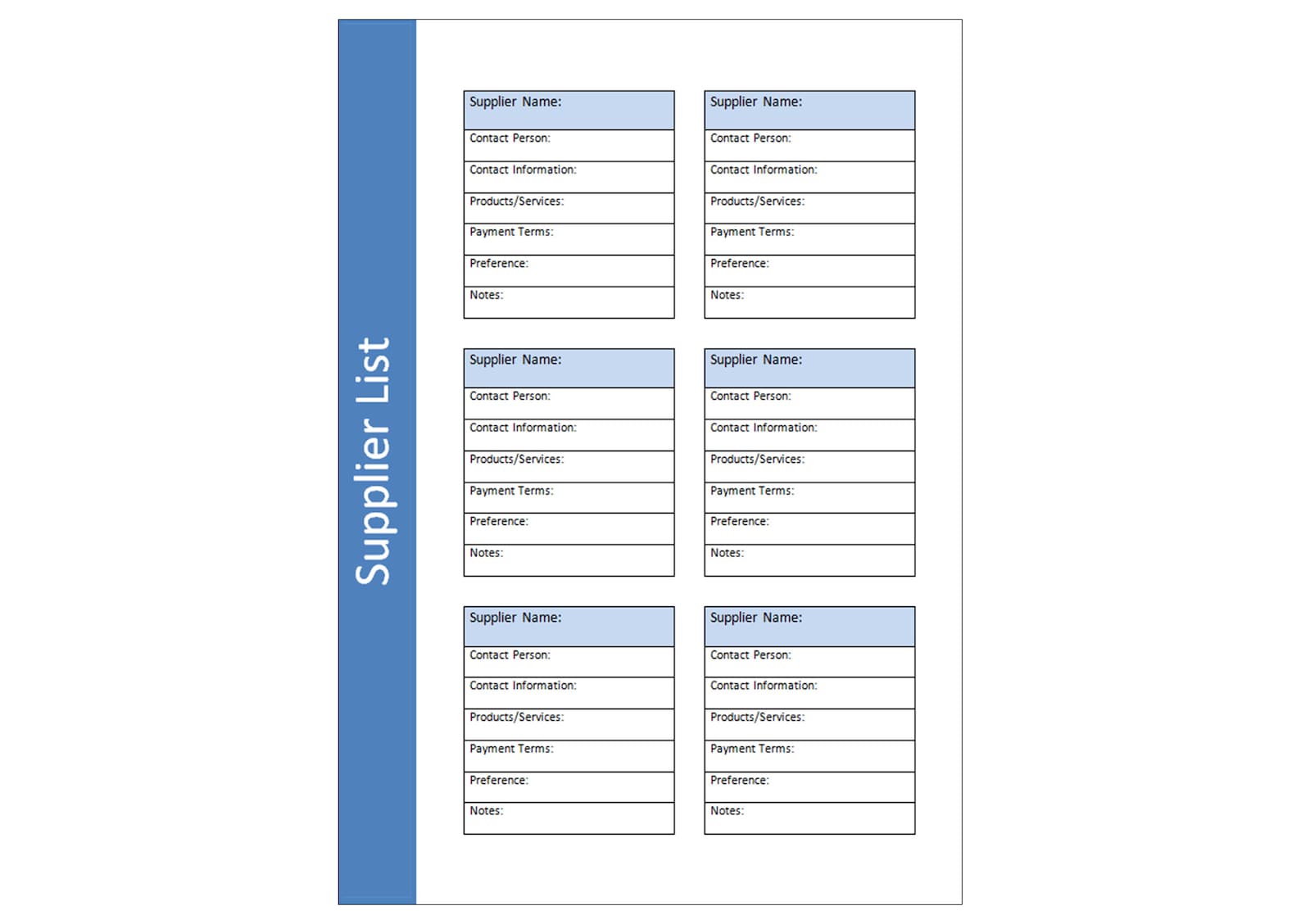 Supplier List Template | Vendor Information Sheet | Supplier Vendor ...