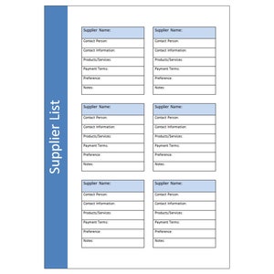 Supplier List Template | Vendor Information Sheet | Supplier Vendor ...