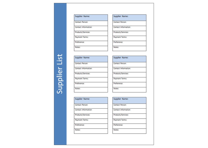 Supplier List Template | Vendor Information Sheet | Supplier Vendor ...