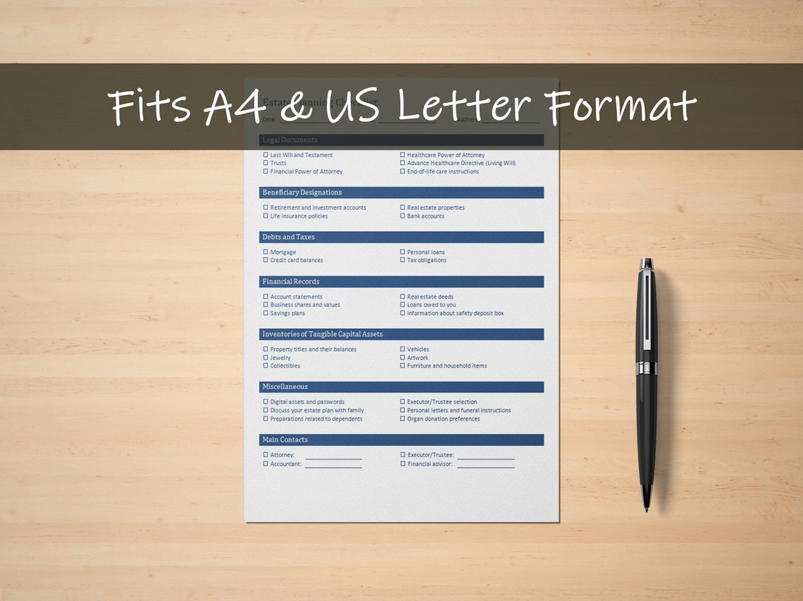 Estate Planning Checklist | Will Planning Worksheet | Estate Planning ...